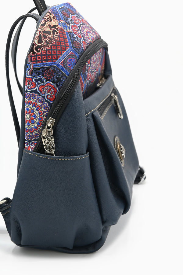 Silk Detailed Leather Backpack - Mongolian Gallery