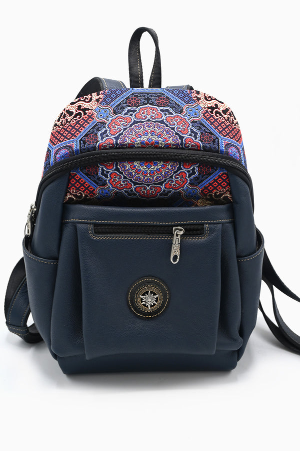 Silk Detailed Leather Backpack - Mongolian Gallery