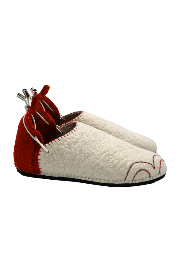 Handmade Wool Shoes White & Red - Mongolian Gallery