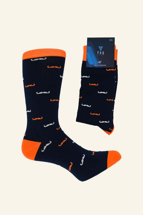 Long Cotton Socks with Mustache Prints - Mongolian Gallery
